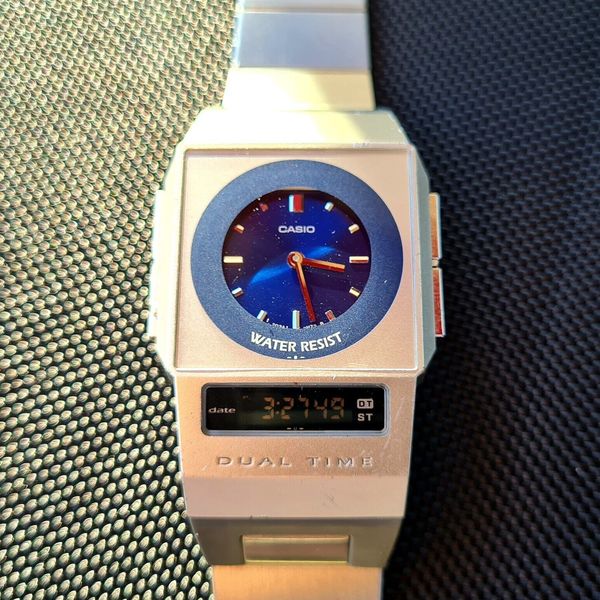 Rare Casio Analog Digi Vintage Watch Film Pela Dual Time Blue FS-01 ...
