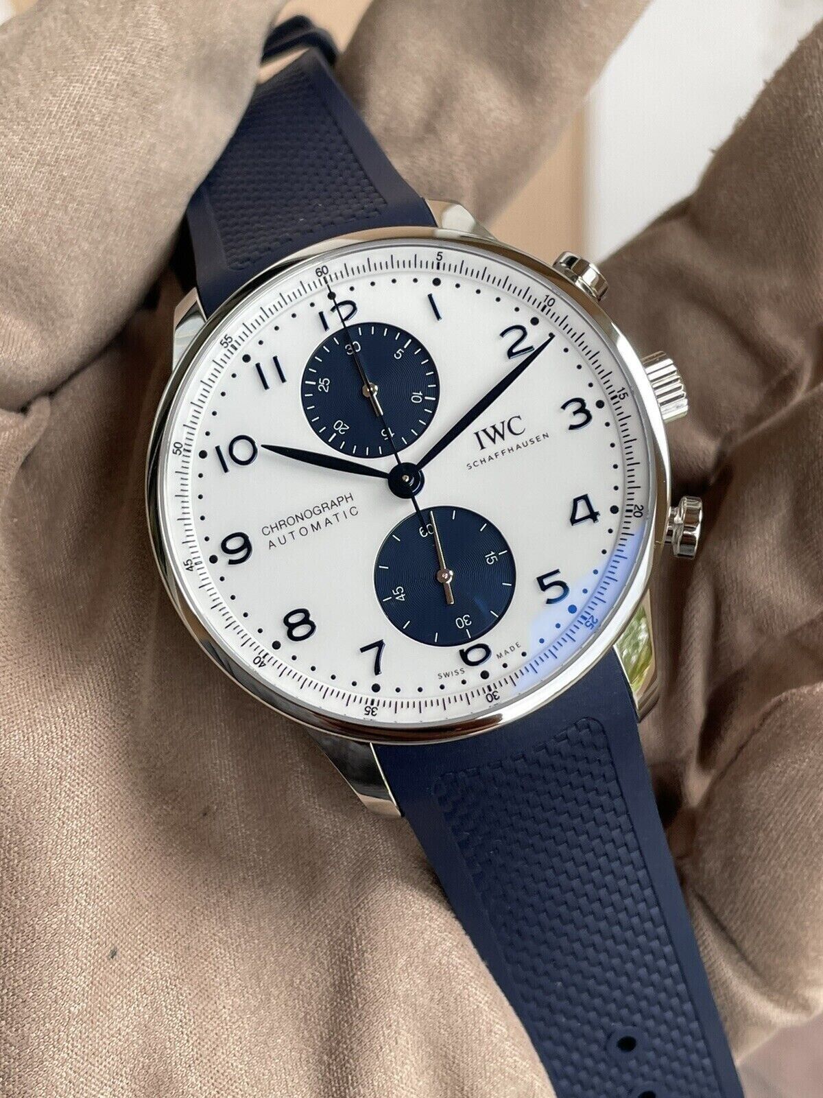 IWC Portugieser Chronograph IW371620 Blue Panda 41mm Rubber Strap ...
