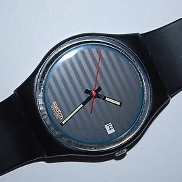 1989 Vintage Swatch Watch GB411 GREY LINE Unisex Swiss Quartz Plastic ...