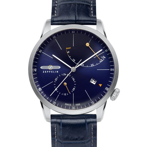 Zeppelin Flatline Automatic Watch Power reserve 40mm Clear back Blue ...