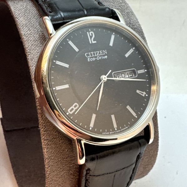 MEN'S CITIZEN ECO-DRIVE ANALOG SLEEK WATCH BLACK LEATHER BAND/DIAL ...