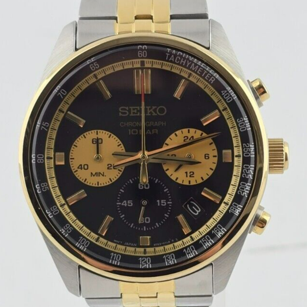 (NE6) Seiko Mens Chronograph Watch | SSB430P1 | Black Dial | Stainless ...