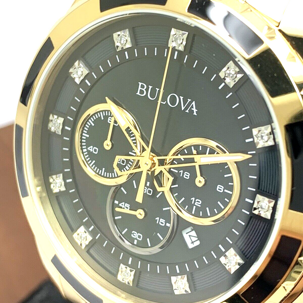 Bulova Men's Watch 97D121 Chronograph Gold Tone Stainless Steel Diamond ...