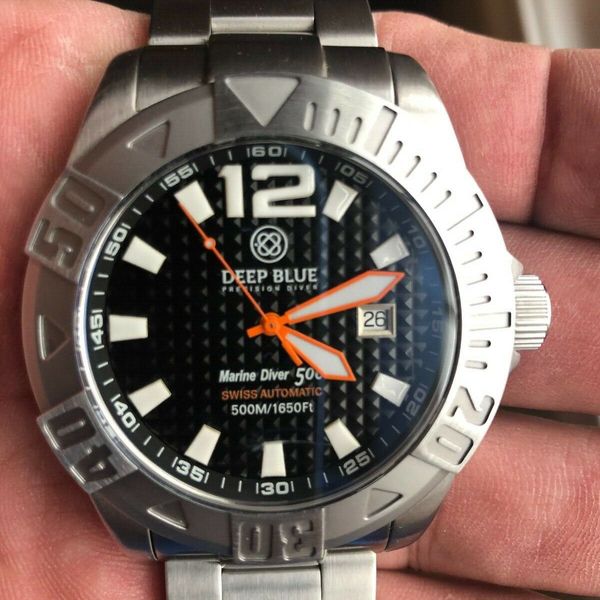 Deep Blue Marine Diver 500 Black Waffle Dial Swiss Automatic ...