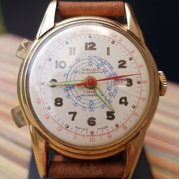 1950 Vintage Wristwatch Arugo Calograph Chronograph Omega Zenith ...