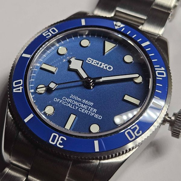 Rare Seiko mod blue black bay 58 homage sapphire domed crystal cheapest ...