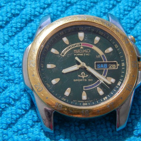 Seiko Kinetic Indicator Sports 50 Green Face *NO BAND* - For Parts Or ...