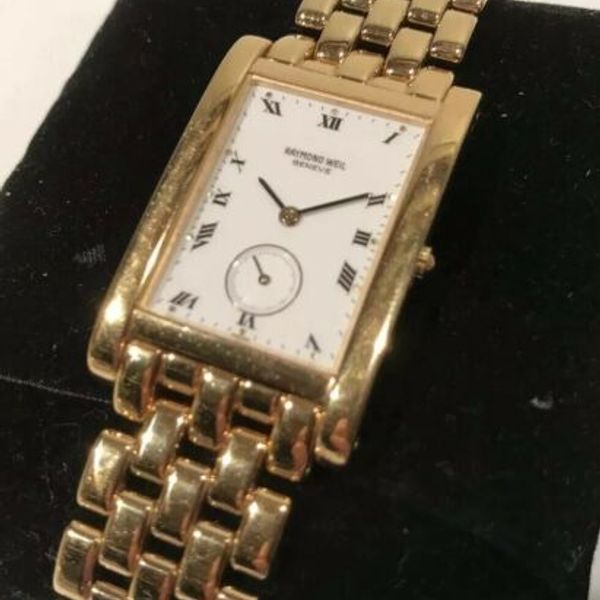 RAYMOND WEIL Quartz Gold Plated Watch Model 9826 w/White Roman Dial Men ...