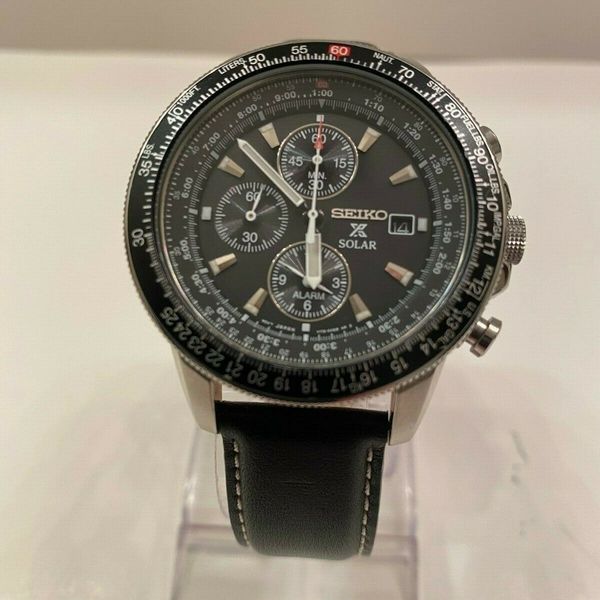 New Seiko Flightmaster Solar Powered Pilot Black Dial Watch SSC009 ...