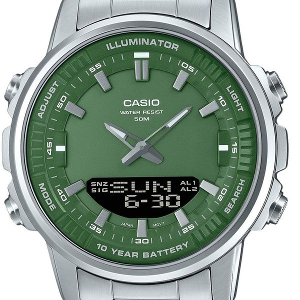Casio Analog Digital Stainless Steel Green Dial Quartz AMW-880D-3AV Men ...