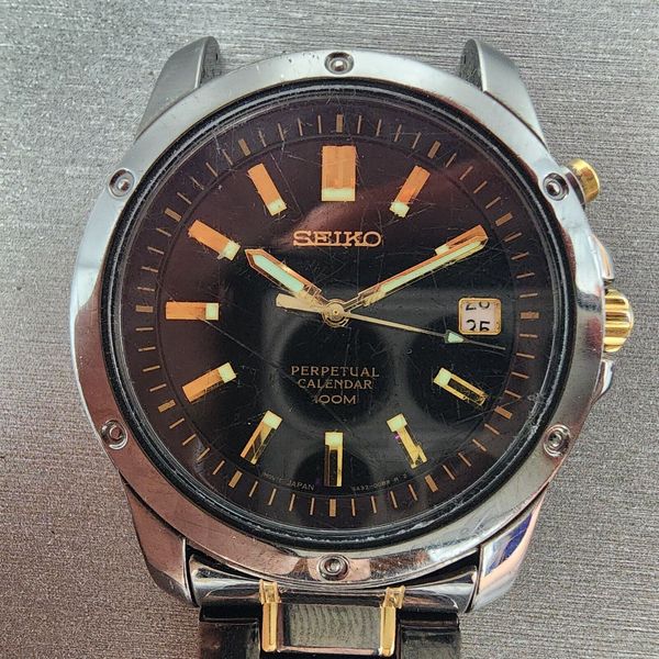 Seiko Perpetual Calendar Watch Men 39mm Black Dial Two Tone Round New ...