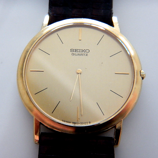 Seiko Ultra Thin Quartz Gold Wrist Watch New Battery Leather Band NEW ...