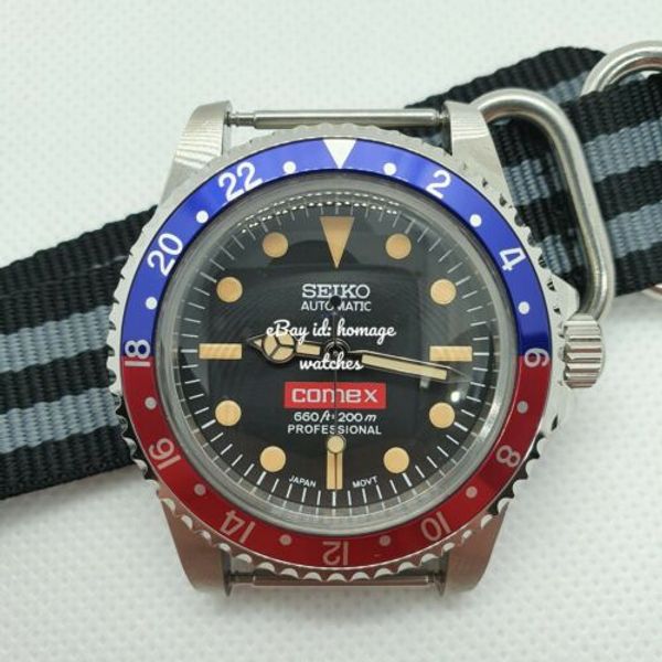 COMEX PEPSI SUBMARINER DIVERS CUSTOM WATCH MOD SEIKO NH35 RETRO DOMED ...