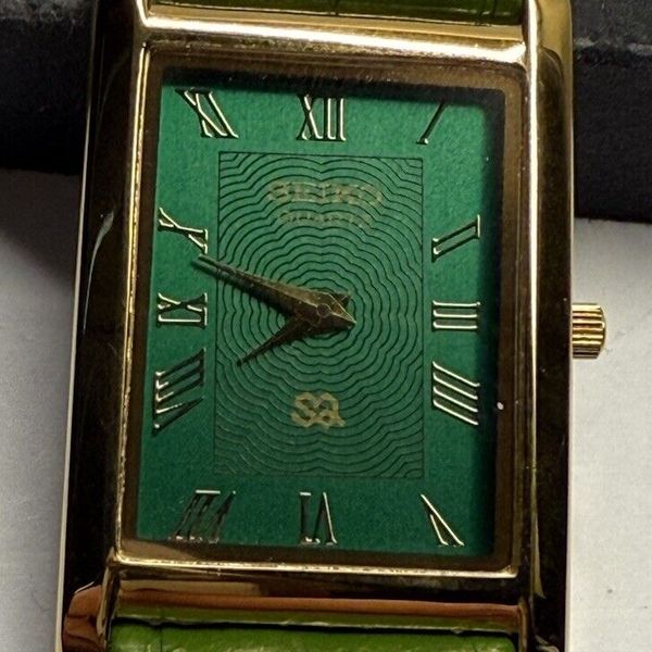 RARE Seiko SQ Slim Quartz Men's Green Dial Tank Watch Gold Tone, SO. 325714 Runs | WatchCharts ...