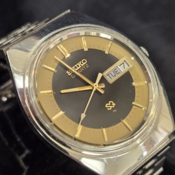 Vintage Seiko Quartz SQ 7123-8450-P Mens Watch Day/Date New Battery Black Gold | WatchCharts ...