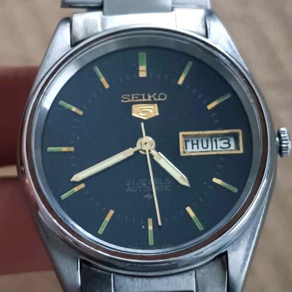 Vintage Seiko 5 automatic 17 jewels vintage 6309 Black dial day date men | WatchCharts Marketplace