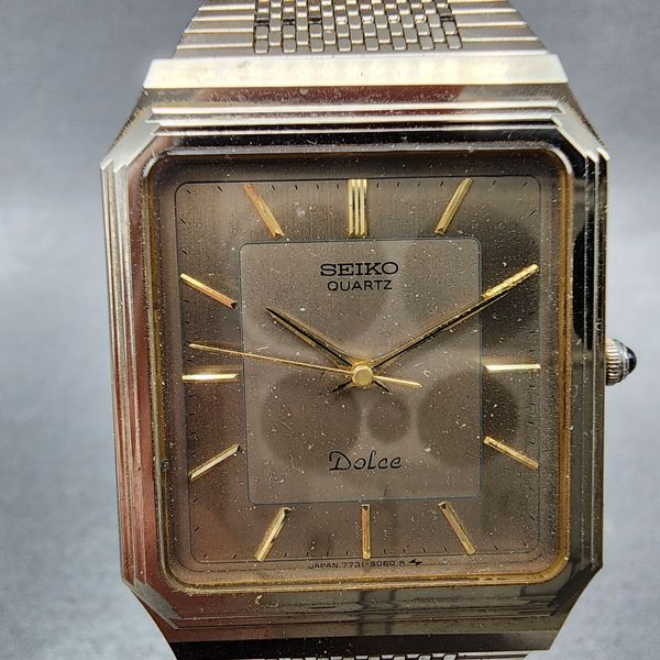 Seiko Dolce Tank Watch Men 29mm Gold Dial Gold Tone Octagon NO BACK ...