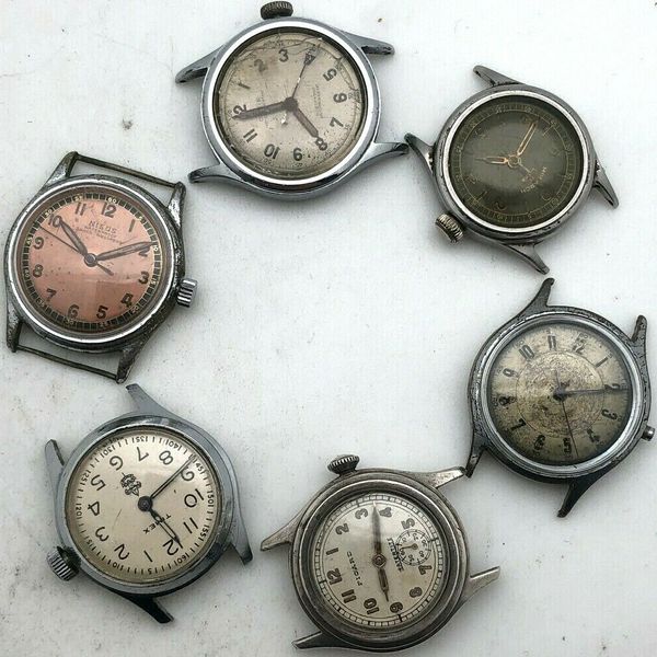 Lot of 6 1940's Military WW2 TIMEX US ARMY PICARD NISUS MONARCH ORVIN ...