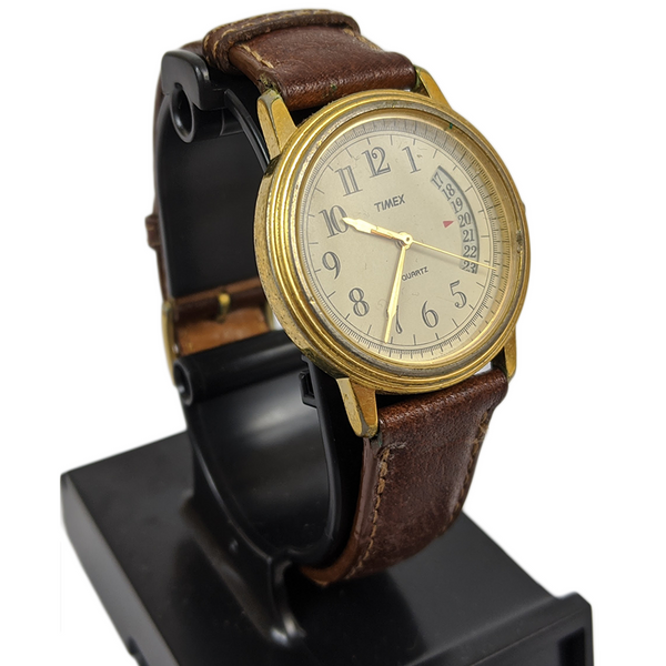 Timex Quartz Watch Gold Brown Leather Band 395 LA Cell Women's *Needs ...