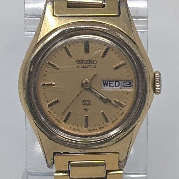 Vintage Seiko SQ Day Date Women's Gold Tone Watch 8523-0049 Hong Kong ...