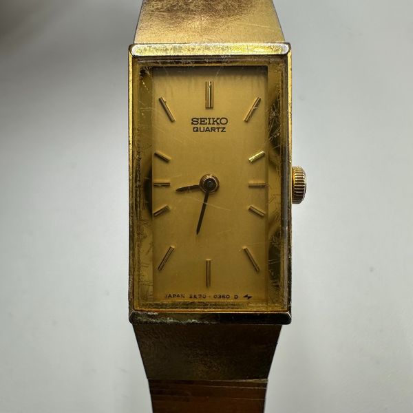 Vintage Seiko Watch Women Gold Tone Slim Rectangle Dial New Battery 6. ...