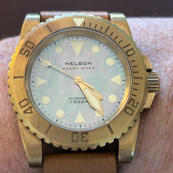 Helson Shark Diver in Brass, MOP dial, 45mm | WatchCharts Marketplace