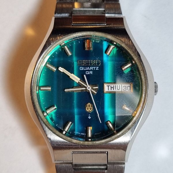 Vintage Seiko Quartz 3863-8000 Dark Green Dial Mens Watch | WatchCharts ...