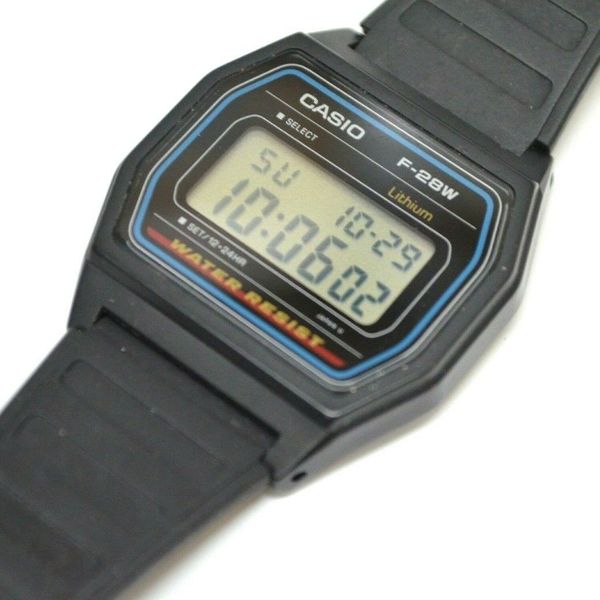 1980s Casio F28W Watch Water Resistant Digital Resin Strap Works Rare ...