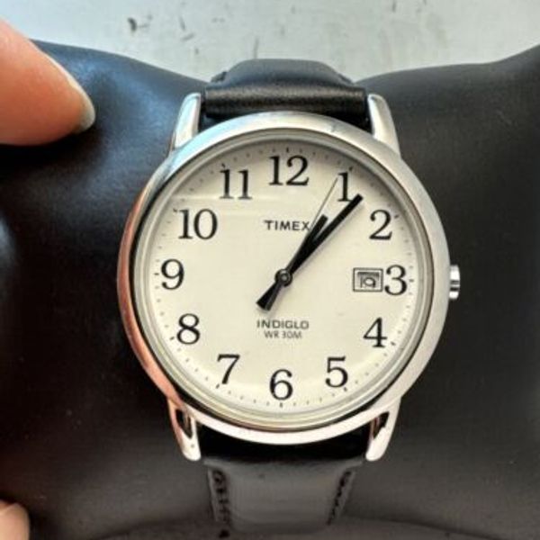 Timex T2H281, Men's Easy Reader Black Leather Watch, Indiglo, *BAD Date ...