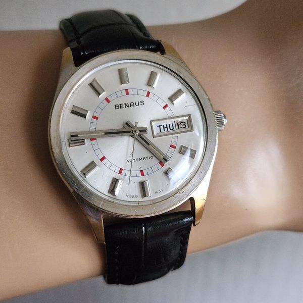 Vintage Benrus men's automatic watch day/date HG1B3 17Jewels 1970s ...