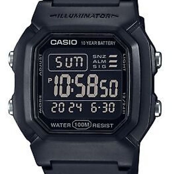 Casio Illuminator Digital Black Dual Time Light Quartz W800H-1BV 100M ...