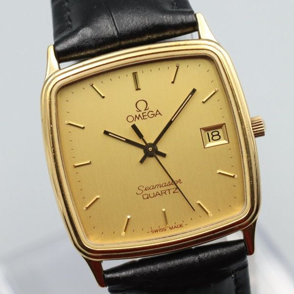 *MINT* Vintage OMEGA Seamaster Cal.1430 Quartz Gold Dial Date Square ...