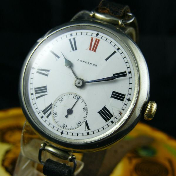 Vintage Swiss old Longines cal. 15.26 serviced , 12 red , WWI , silver ...