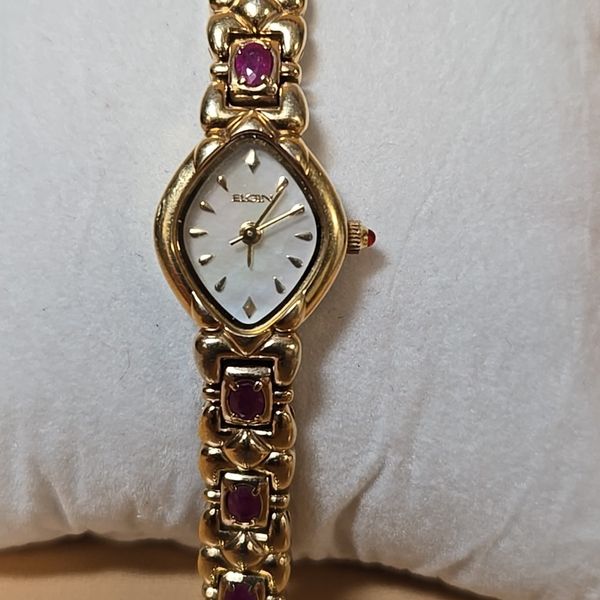 Designer ELGIN Genuine Ruby Womenâ s Wrist Watch Quartz Analog 80s New ...