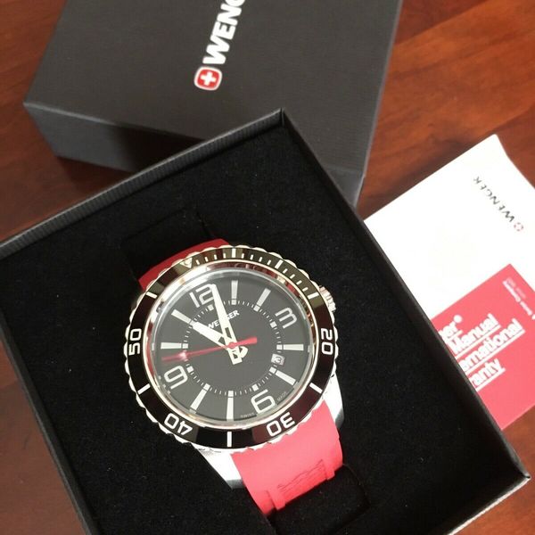 New Wenger 0851.17 Red Silicone Strap Men's Watch with Box ...