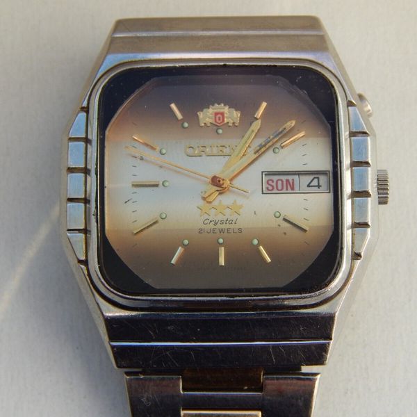 ORIENT 3 STAR Crystal Vintage Original Automatic Rectangle Japan Watch ...