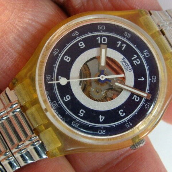 Men's Swatch Porthole GK282 Unique Skeleton Dial Swiss Quartz Watch w ...