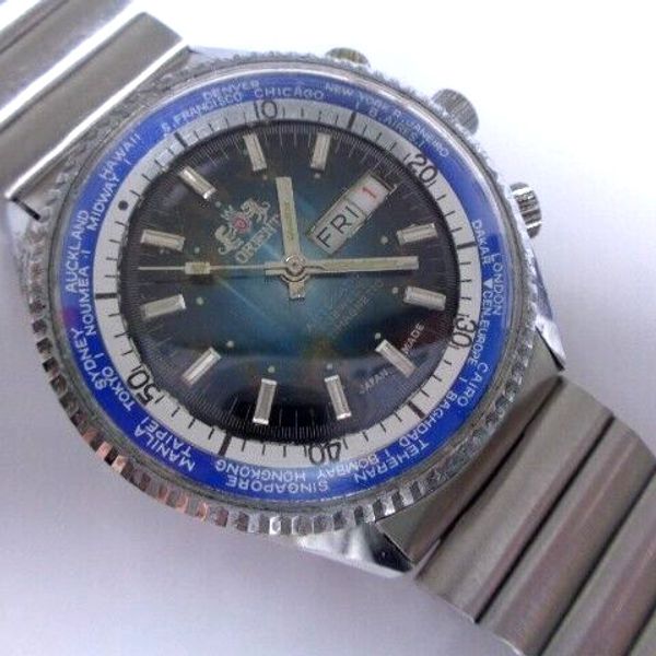 Orient World Time Mens Watch Day & Date Automatic Antimagnetic Blue ...
