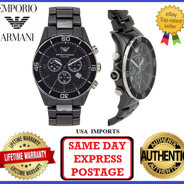 Emporio Armani AR1421 Leo Ceramica Black and Silver Mens Chronograph ...