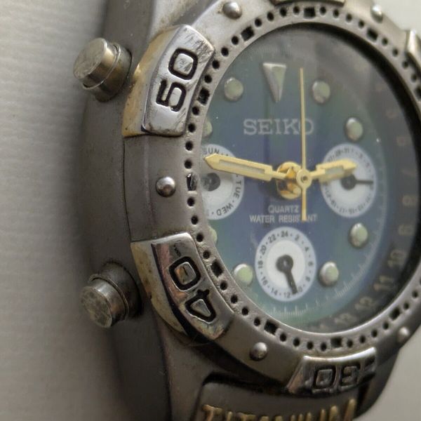 Seiko Watch Titanium Universal Chronograph Mens 5Y.39 2-Tone 7.5" New ...