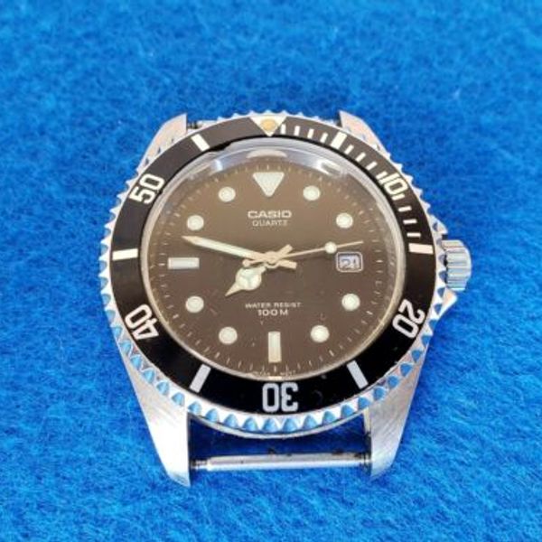 CASIO 100M BLACK BEZEL SUBMARINER MENS WRISTWATCH 1346 MTD-1010 RUNS ...