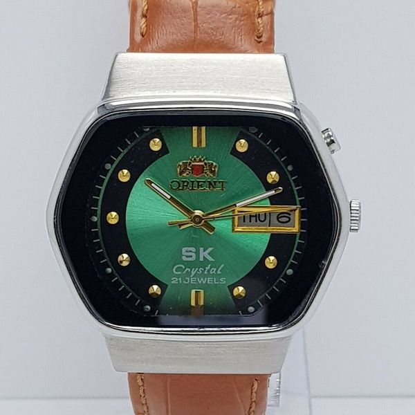 Orient SK Crystal 21Jewels Crayola Aqua Green Dial Automatic Vintage ...