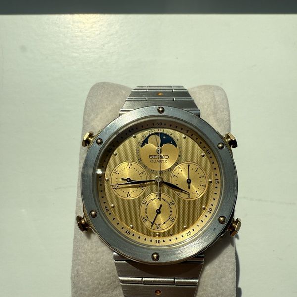 SEIKO 7A48-7010 Moon Phase Chronograph Qz Men's Watch Rare excellent ...