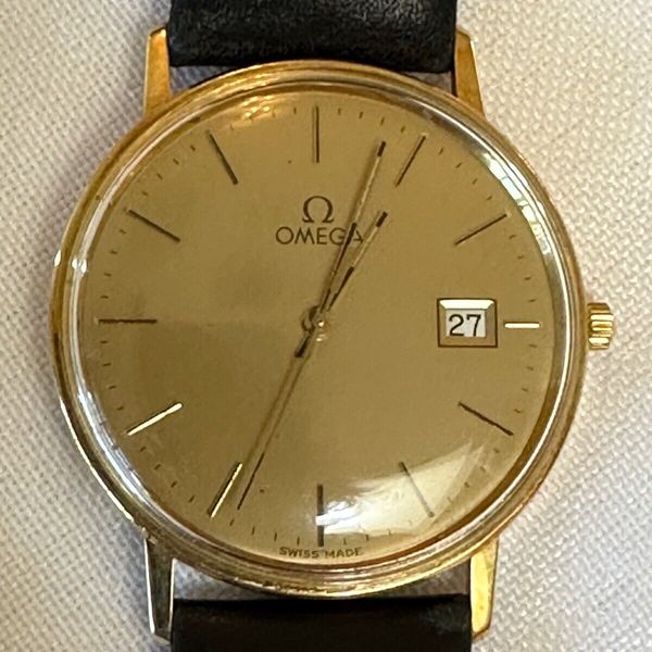 Vintage 14K Yellow Gold Omega Mens Quartz 1430 Watch Date Sweep Second ...
