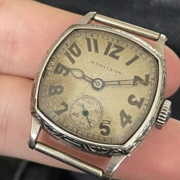 Hamilton 1927-1931 Cushion Engraved 14K WGF 982 Manual 19J Art Deco ...