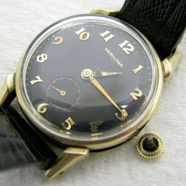 VINTAGE MENS HAMILTON "NIELSEN" BLACK DIAL WRISTWATCH WATCH PARTS ...