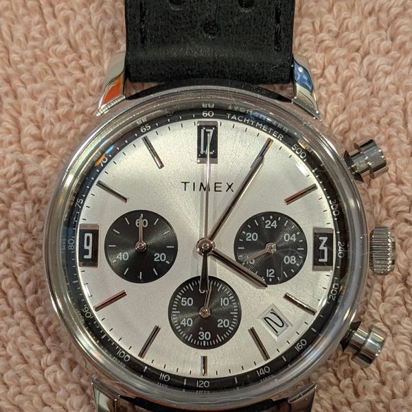 Timex Men's Watch Marlin Panda Chronograph Silver Dial Black Strap ...