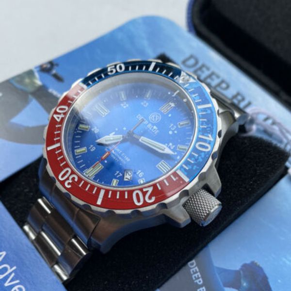 Deep Blue DayNight 45 Tritdiver T-100 Automatic Tritium Pepsi Bezel ...