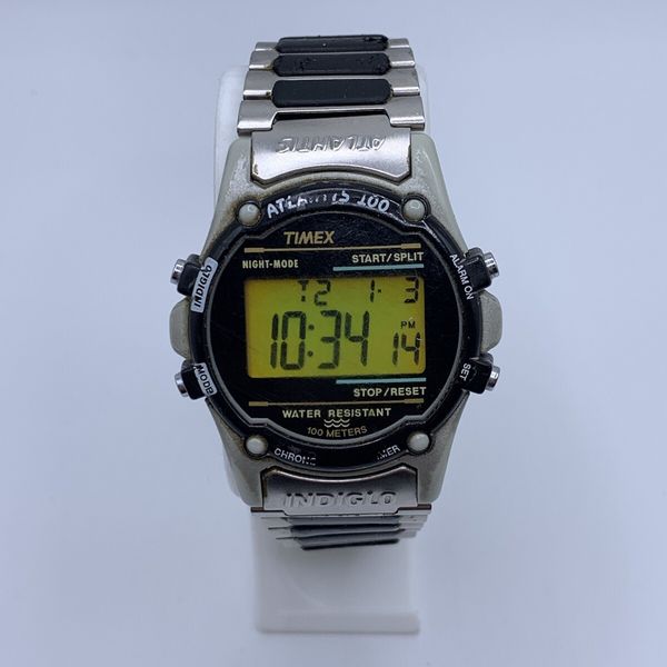 Vintage Timex Atlantis 100 Digital Silver Triathlon Indiglo Alarm ...