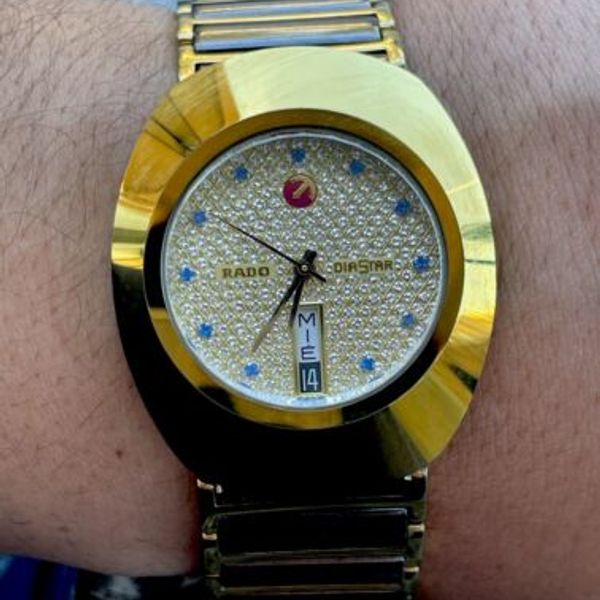 Rado Diastar Oval Gold Blue Sapphire Accent Day-Date Automatic Swiss ...